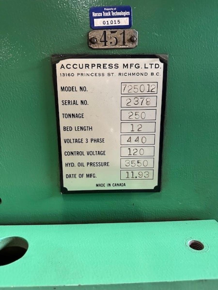 250 TON X 12' ACCURPRESS | Gladwin Machinery